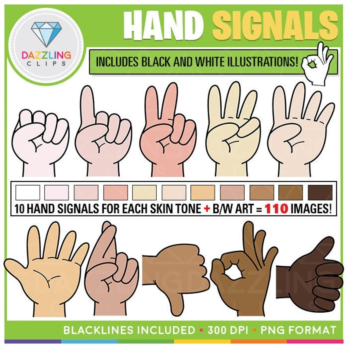 Multicultural Hand Signals Clip Art: Educational Clipart (digital ...