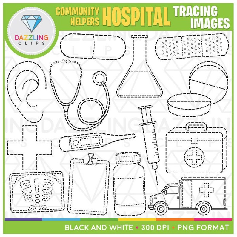 Community Helpers: Hospital Tracing Images Clip Art - Instant Download ...