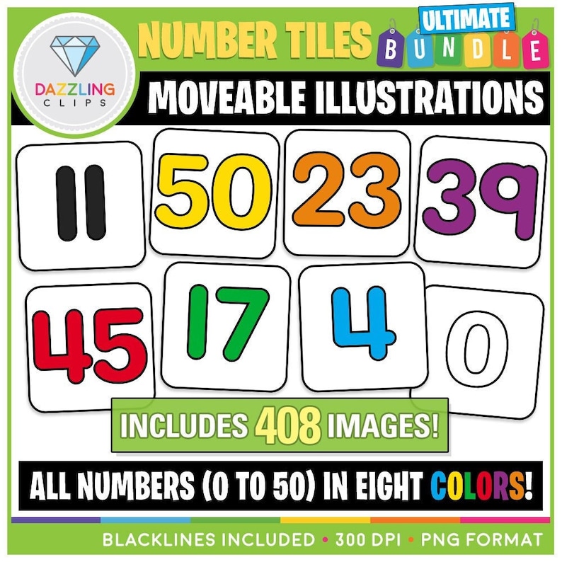 Moveable Number Tiles Clipart ULTIMATE BUNDLE 408 Images - Etsy