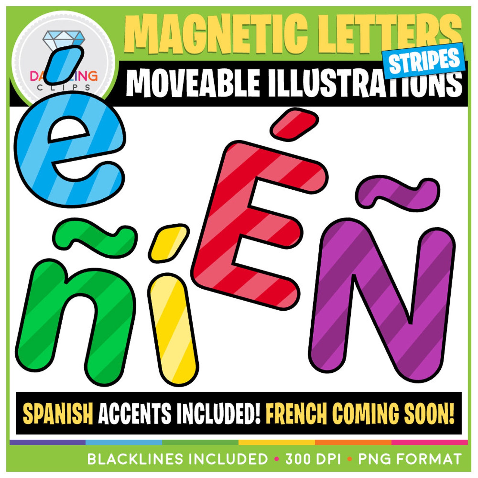 Striped Magnetic Letters Clipart: 444 Moveable Images (digital Download ...