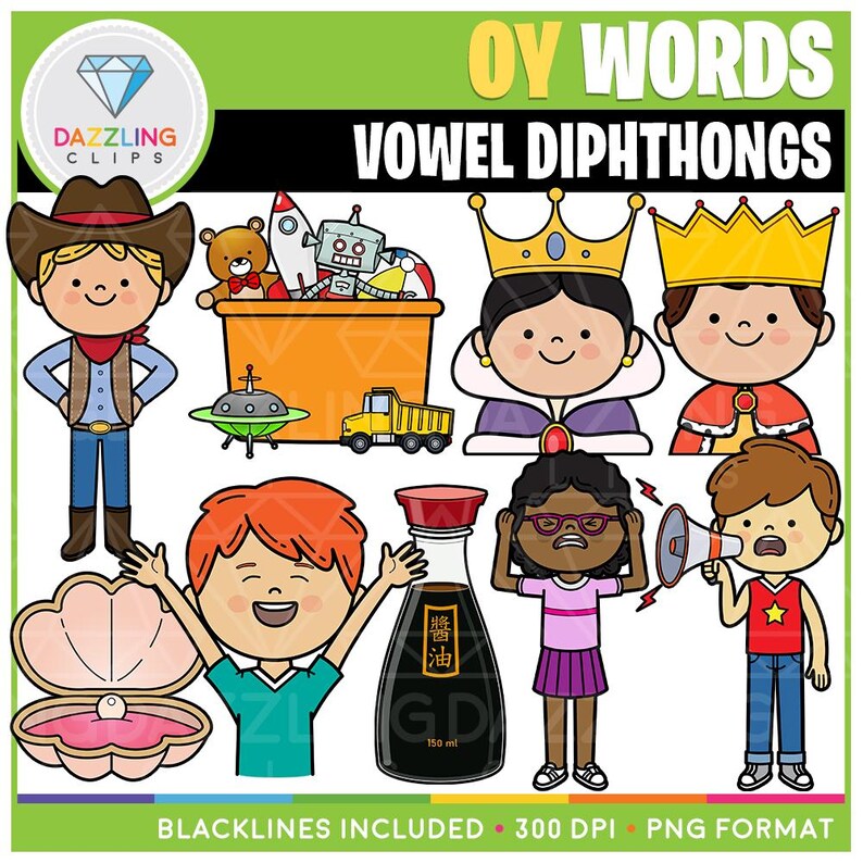 Diphthongs Phonics Clip Art Bundle: Educational Illustrations (instant ...