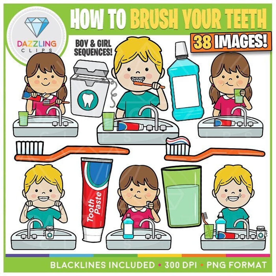 How to Brush Your Teeth Sequence Clipart - Clipart - Instant Download ...