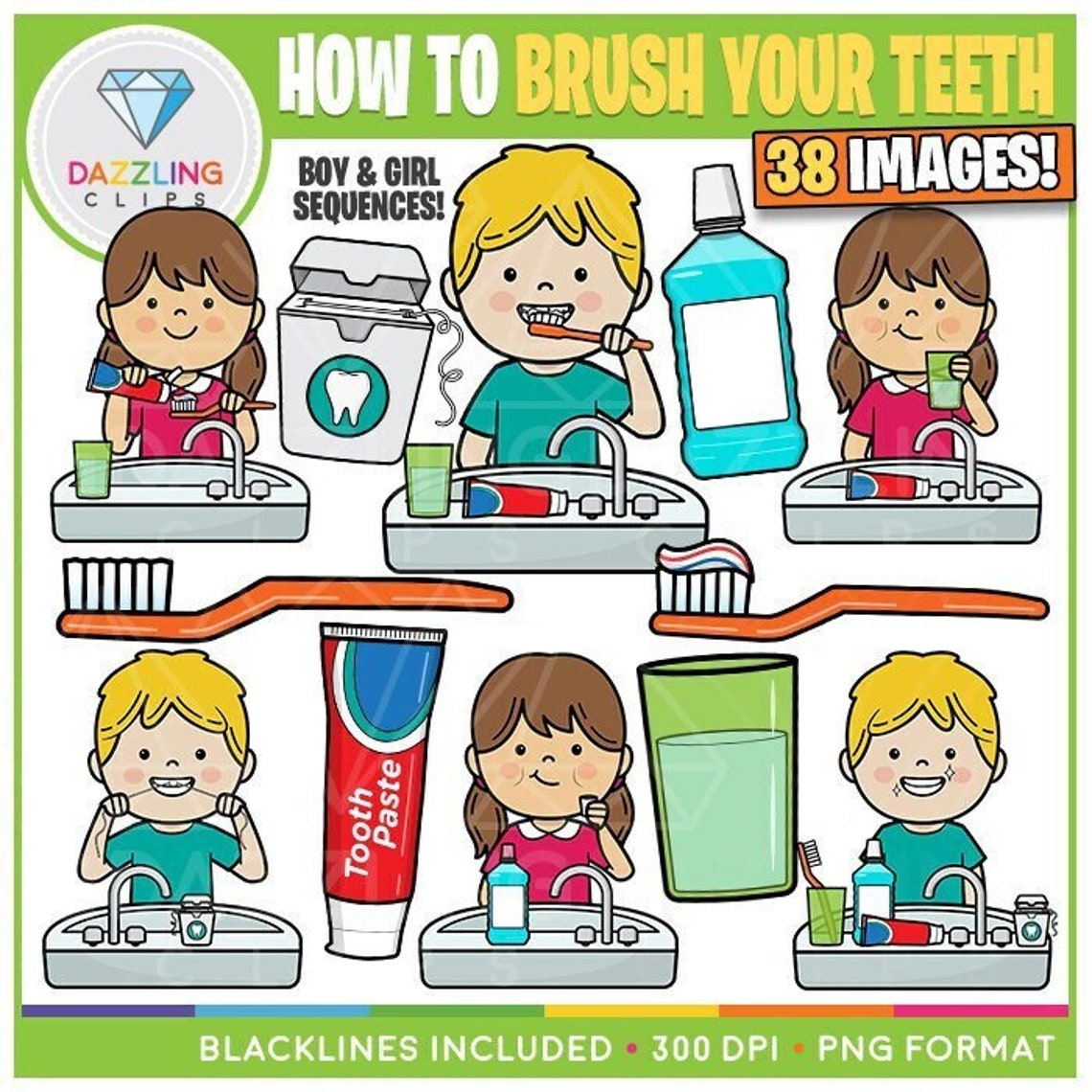 How to Brush Your Teeth Sequence Clipart - Clipart - Instant Download ...