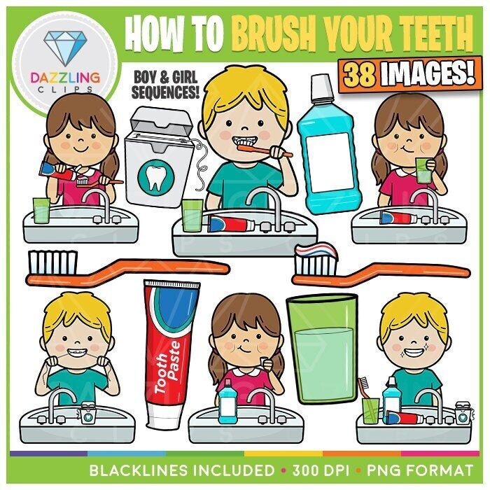 How to Brush Your Teeth Sequence Clipart - Clipart - Instant Download ...