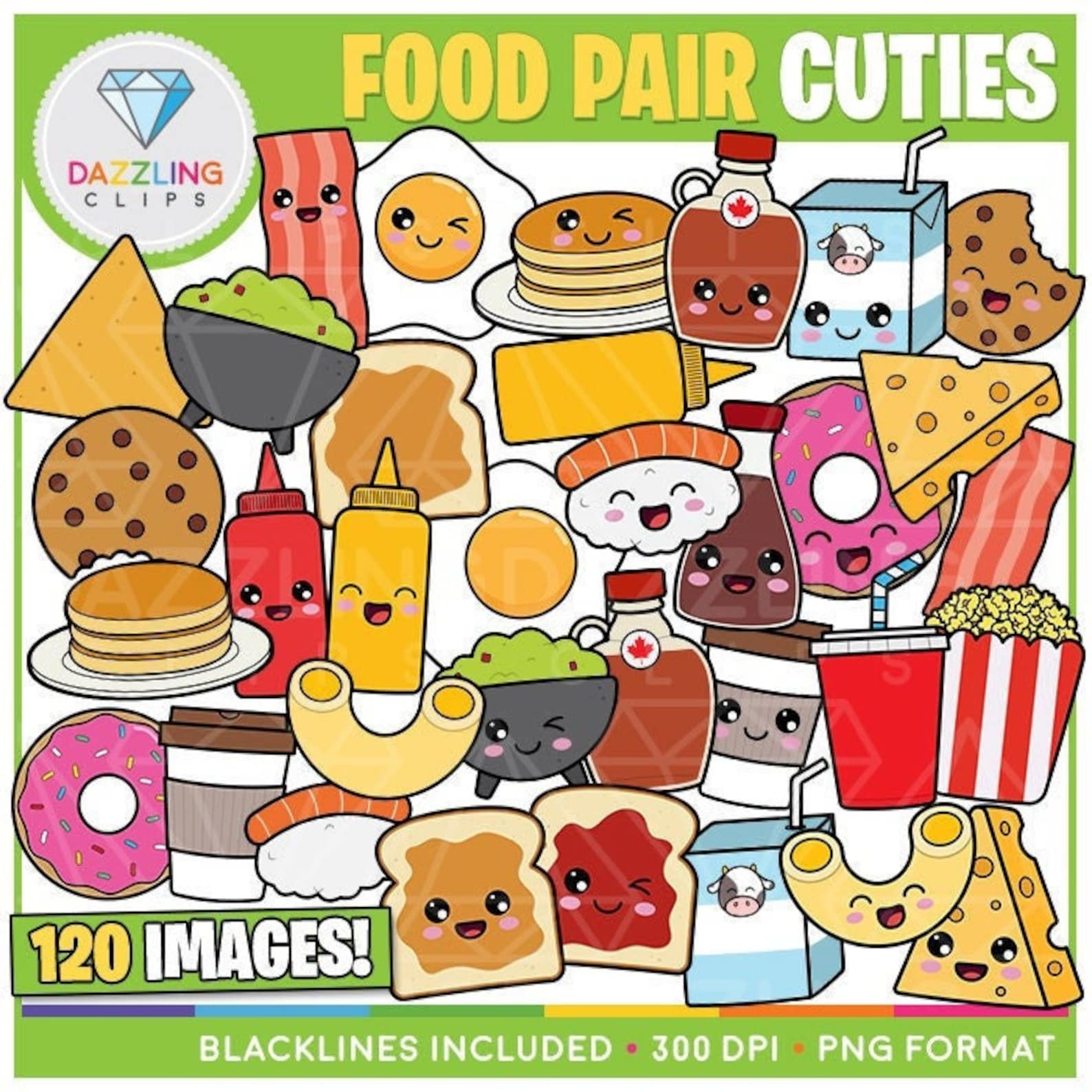 Food Pair Cuties Clipart - Kawaii Clipart - Instant Download - Food ...