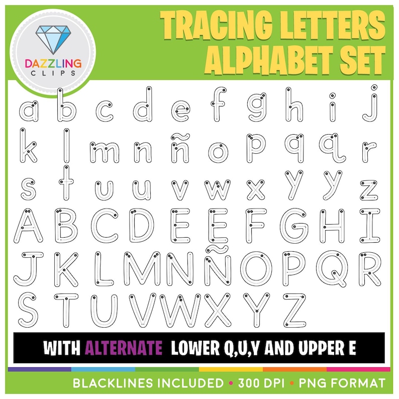 Tracing Letters Alphabet Set Clip Art - Instant Download - Educational ...
