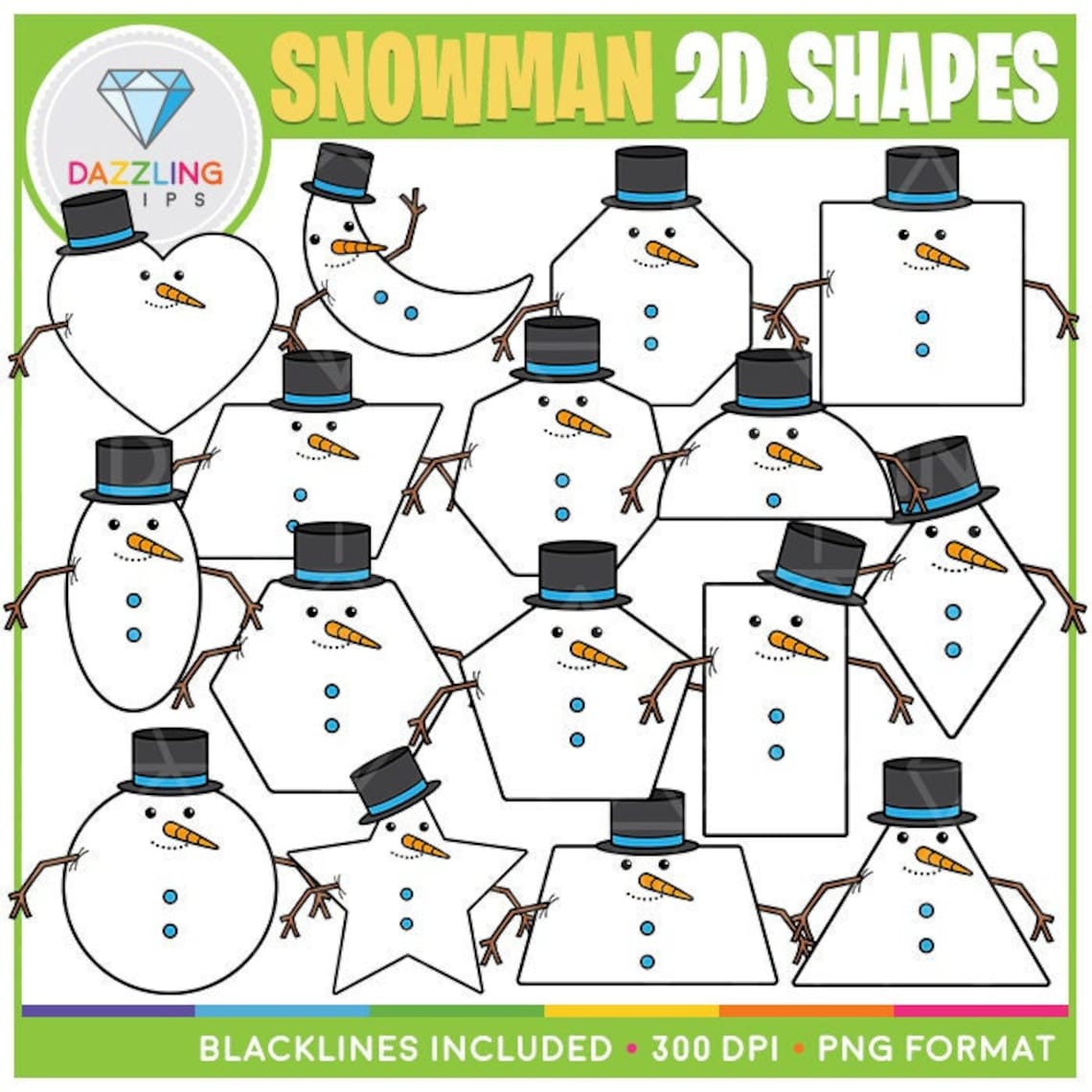 Snowman 2D Shapes Clipart - Winter Clipart - Instant Download ...