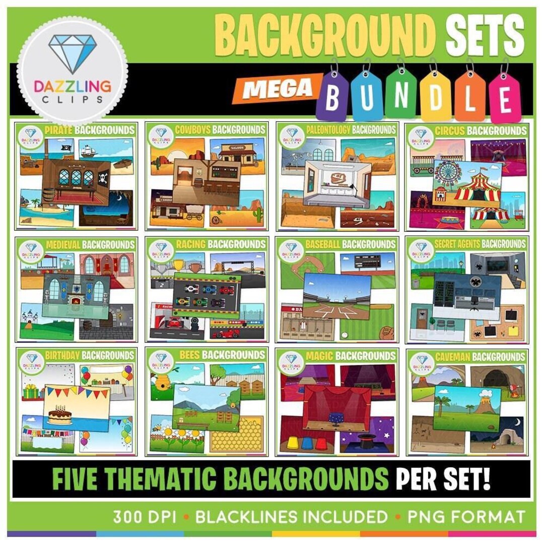 Themed Background Clip Art MEGA Bundle: Pirate, Cowboy, Magic (instant ...
