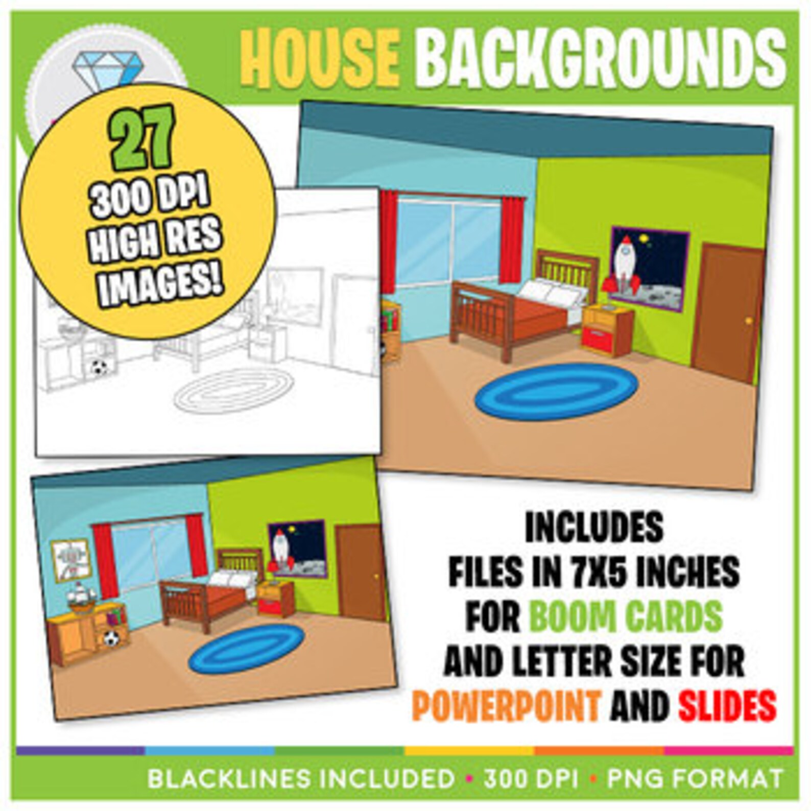 Rooms of the House Backgrounds Clip Art - for Boom Cards! Powerpoint ...