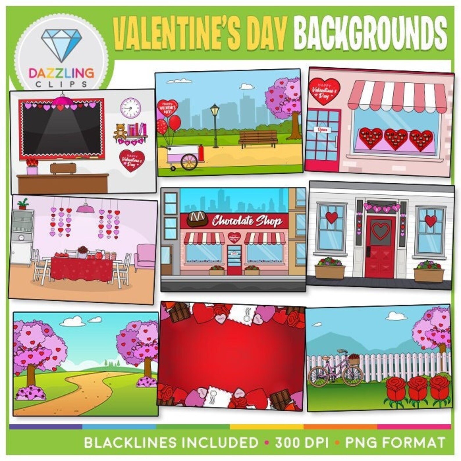 Valentine's Day Backgrounds Clip Art- for BOOM CARDS, Powerpoint and ...