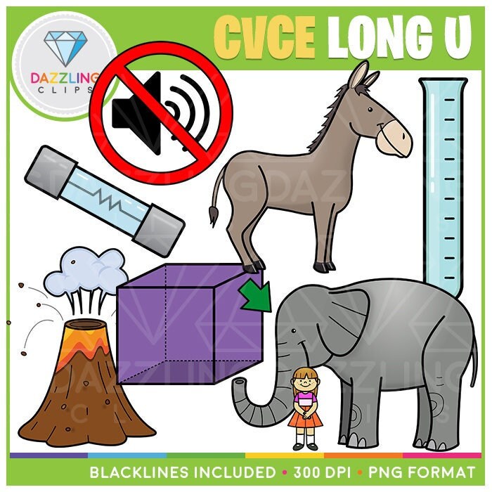 Cvce Long U Clip Art - Clipart - Instant Download - Educational Clipart ...