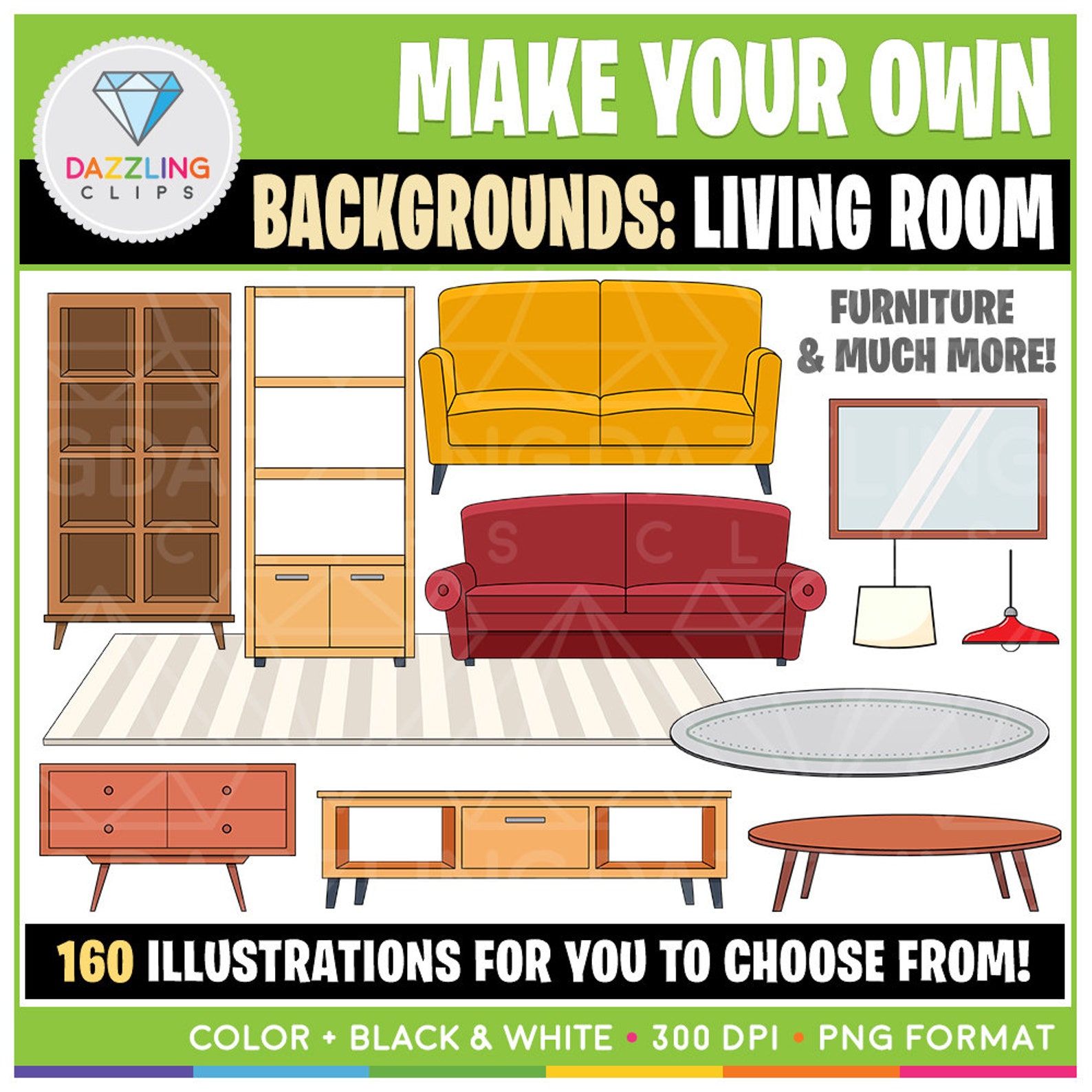 Make Your Own Backgrounds Clip Art: Living Room - for BOOM CARDS ...