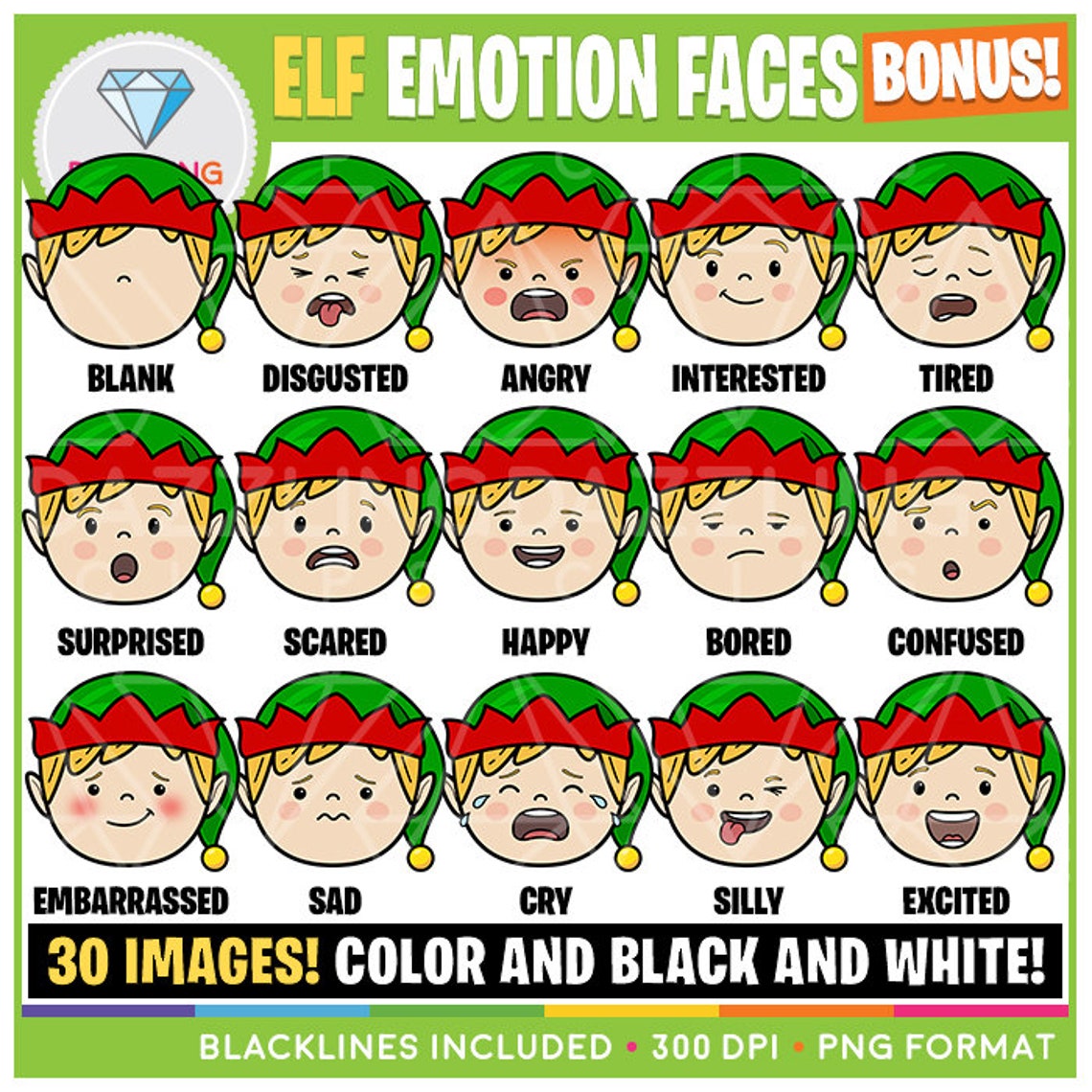 Elf Faces Clipart (emotions) - Clipart - Instant Download - Educational ...