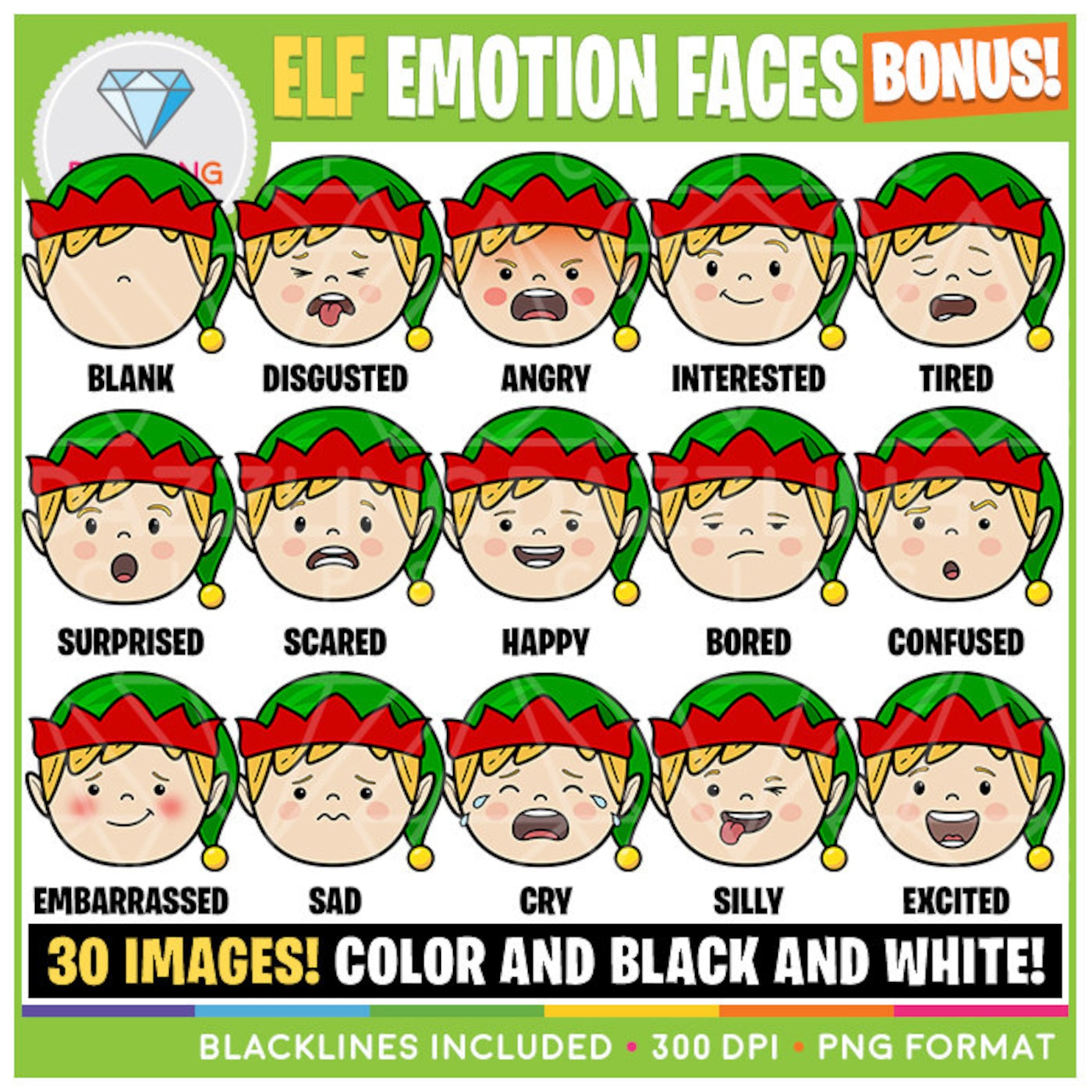 Elf Faces Clipart (emotions) - Clipart - Instant Download - Educational ...