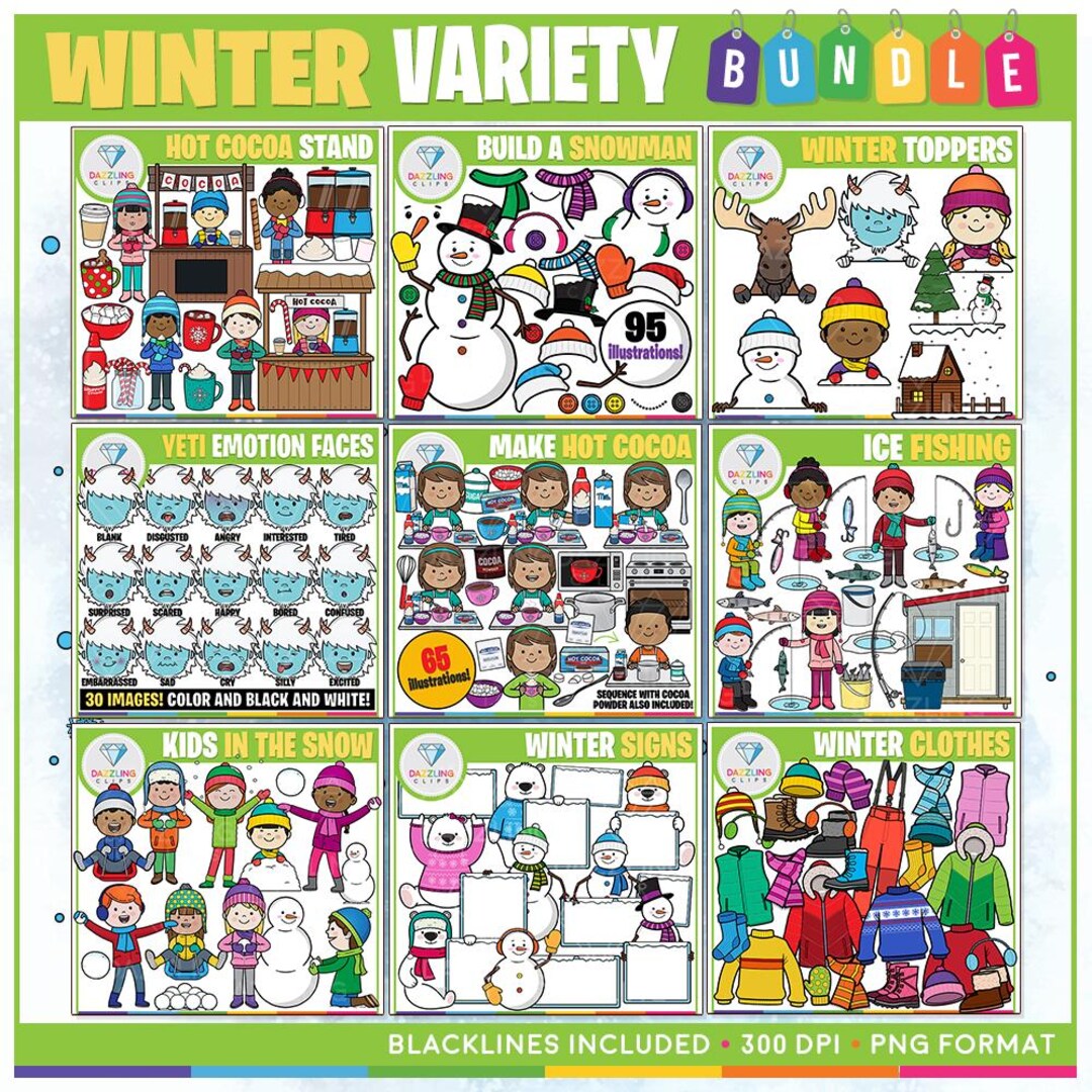 Winter Variety Clip Art Growing Bundle + BONUS File! - 433 Images!- Clipart - Instant Download ...
