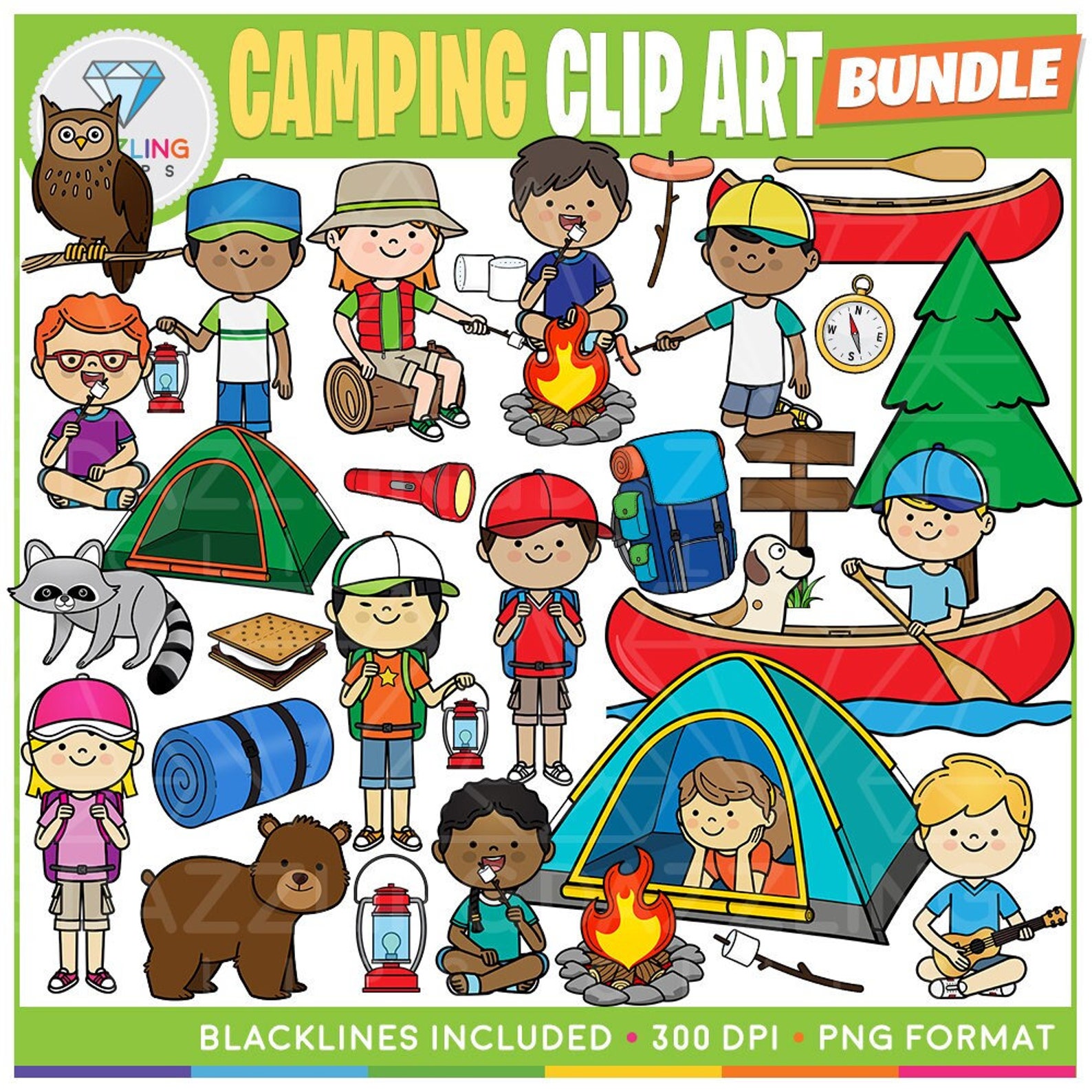 Camping Clip Art Bundle summer Clipart Instant Download Educational ...