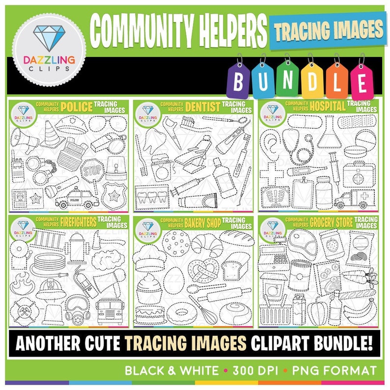 Community Helpers Tracing Images Bundle: Clipart (instant Download) - Etsy