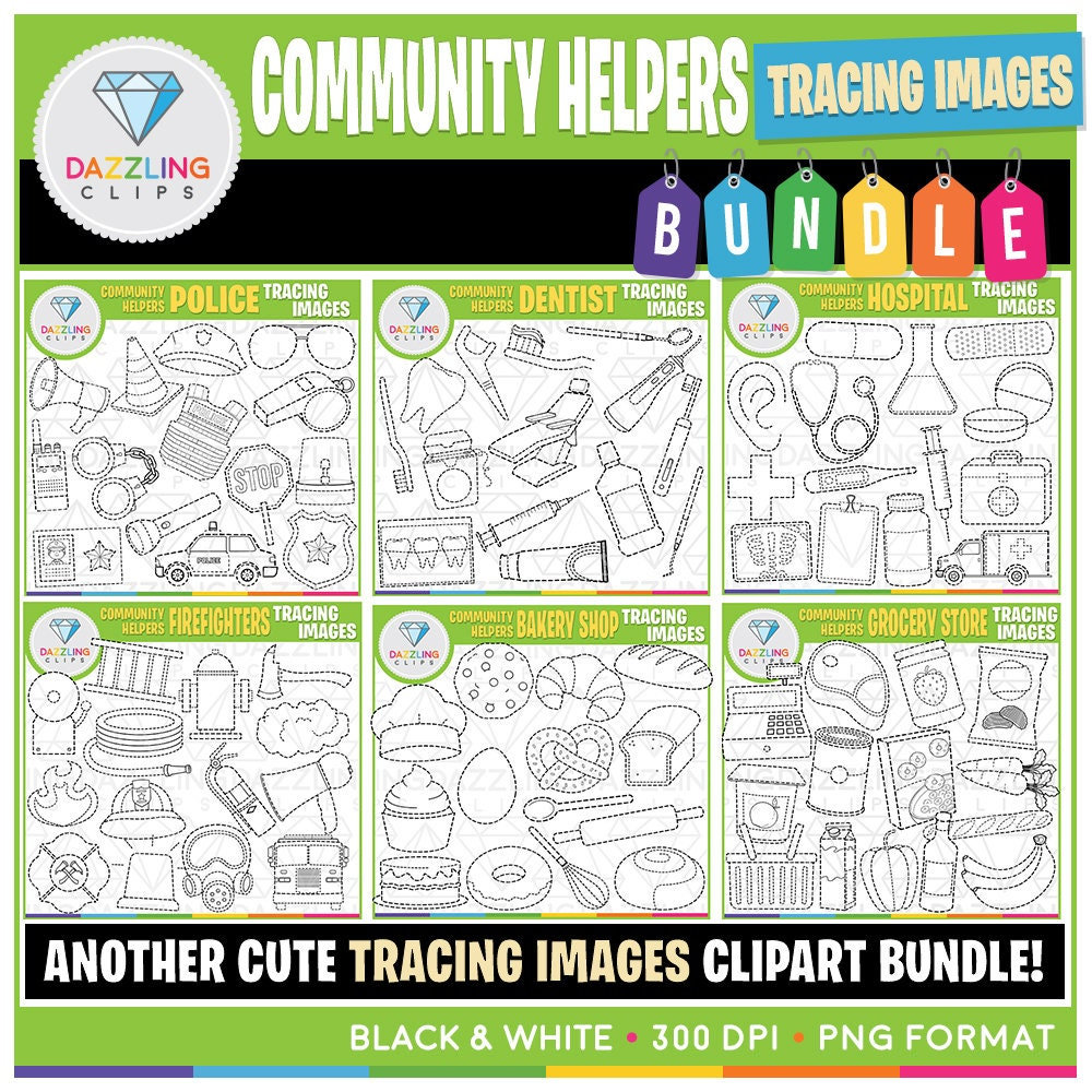 Community Helpers Tracing Images Bundle: Clipart (instant Download) - Etsy