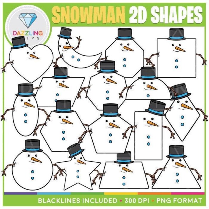 Snowman 2D Shapes Clipart: Winter Educational Graphics (digital ...