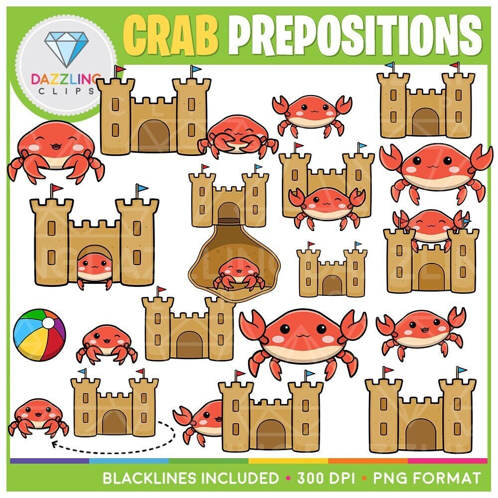 Crab and Sand Castle Prepositions / Positional Word Clipart ...