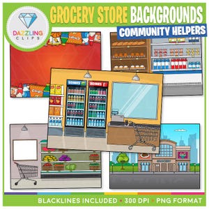 Grocery Store Backgrounds Clip Art: Community Helpers (digital Download ...