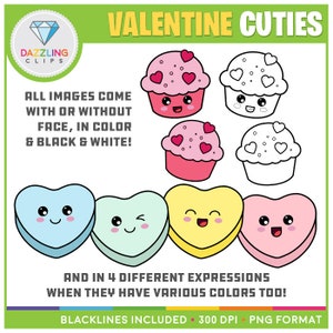 Valentine Cuties Clipart - Kawaii Clipart - Instant Download ...