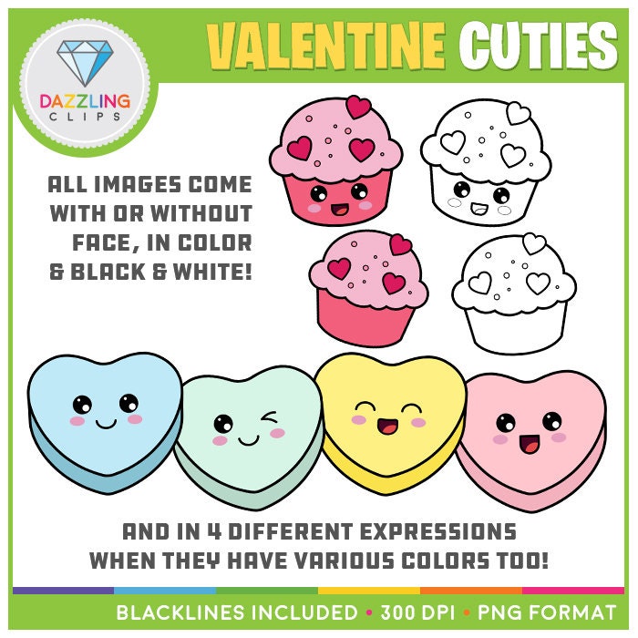 Valentine Cuties Clipart - Kawaii Clipart - Instant Download ...
