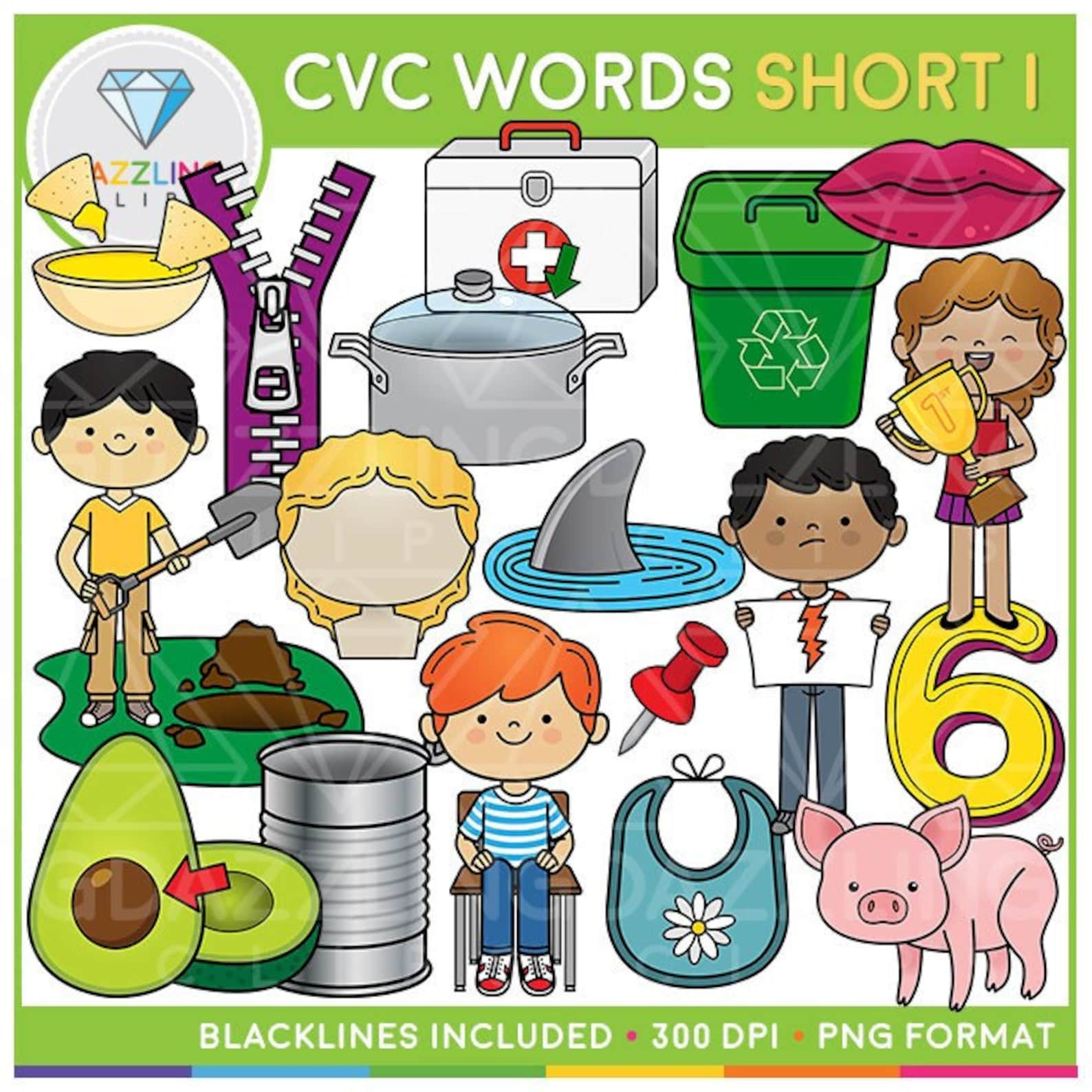 CVC Short I Clip Art - CVC Short Vowels Clip Art - Clipart - Instant ...