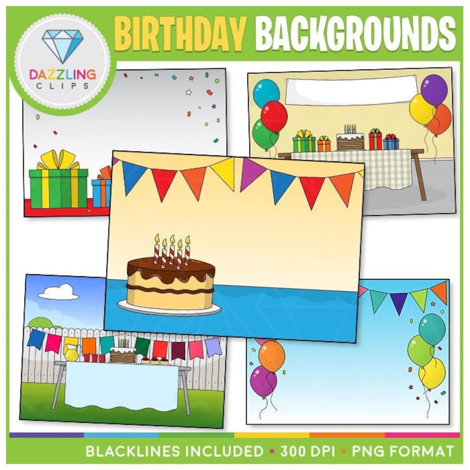 Birthday Backgrounds Clip Art - for BOOM CARDS, Powerpoint and Slides ...