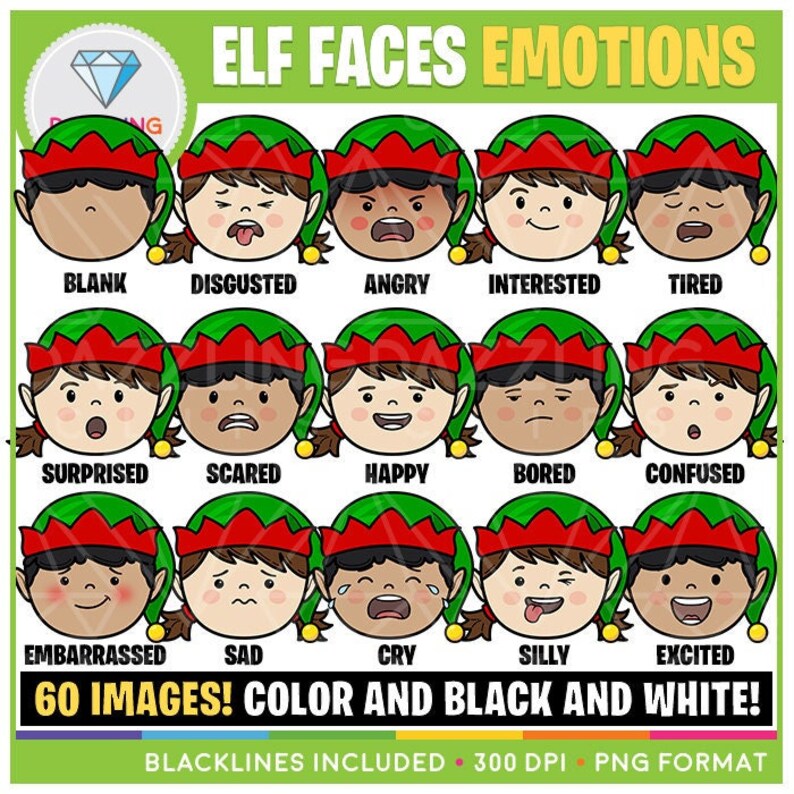 Elf Faces Clipart (emotions) - Clipart - Instant Download - Educational ...
