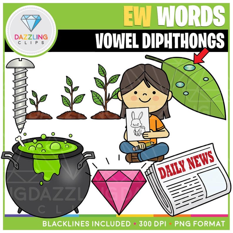 Diphthongs Phonics Clip Art Bundle: Educational Illustrations (instant ...