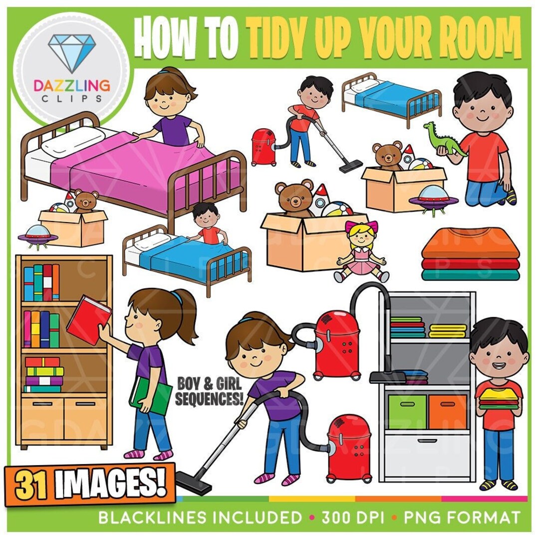 How to Tidy up Your Bedroom Sequence Clipart - Clipart - Instant ...