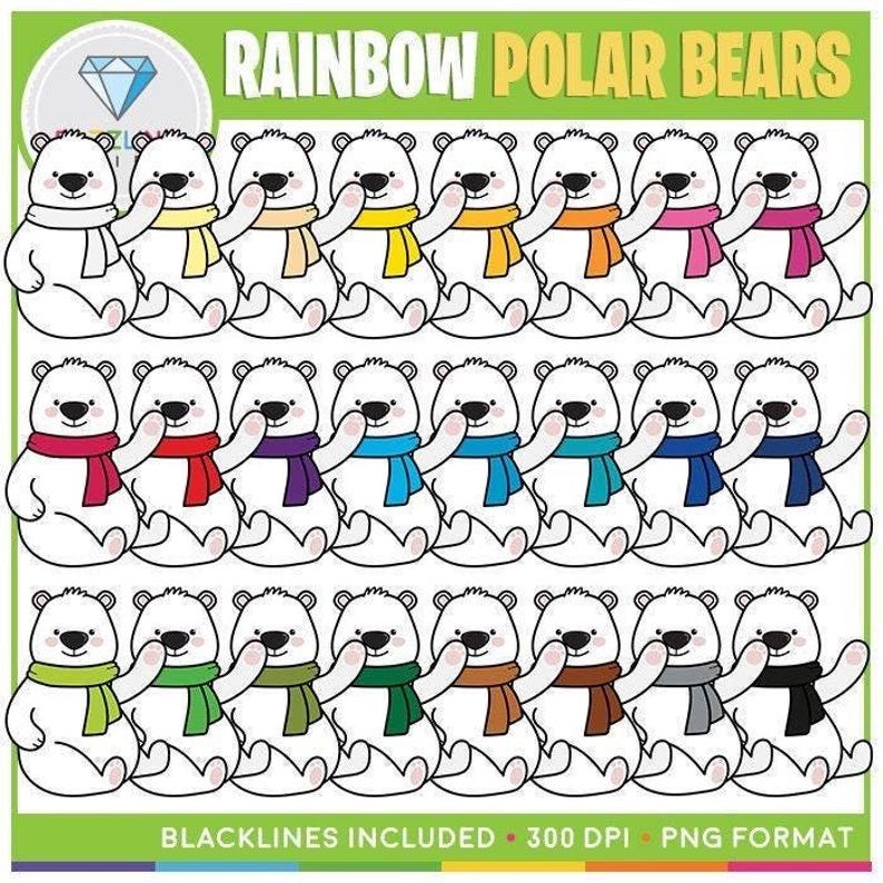Rainbow Polar Bear Clipart: Winter Classroom Decor (digital Download ...