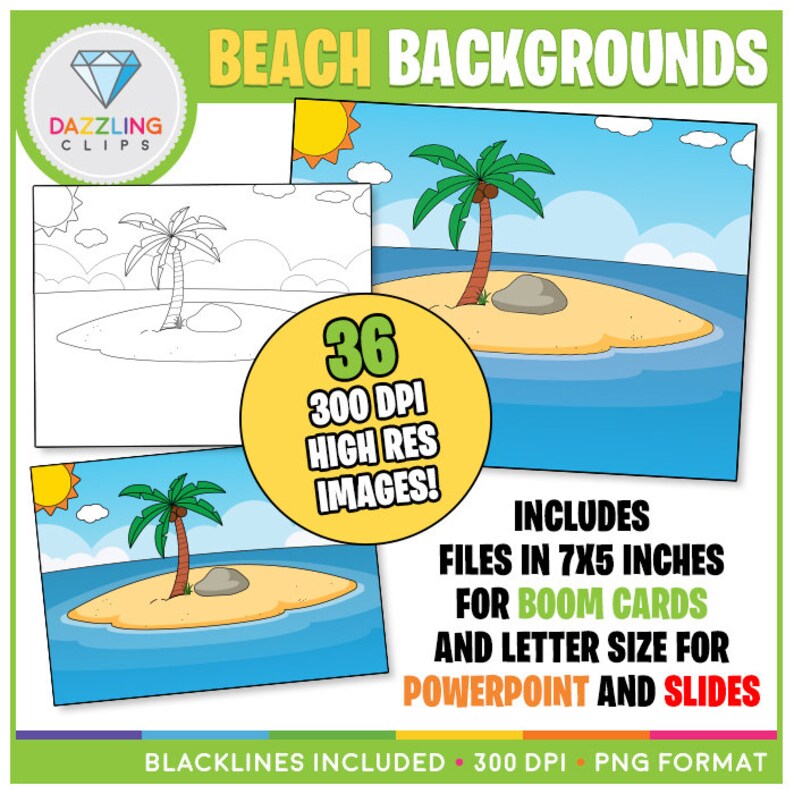 Beach Backgrounds Clip Art - for BOOM CARDS, Powerpoint and Slides ...