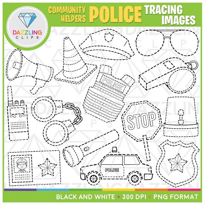 Community Helpers: Police Tracing Images Clip Art - Instant Download ...