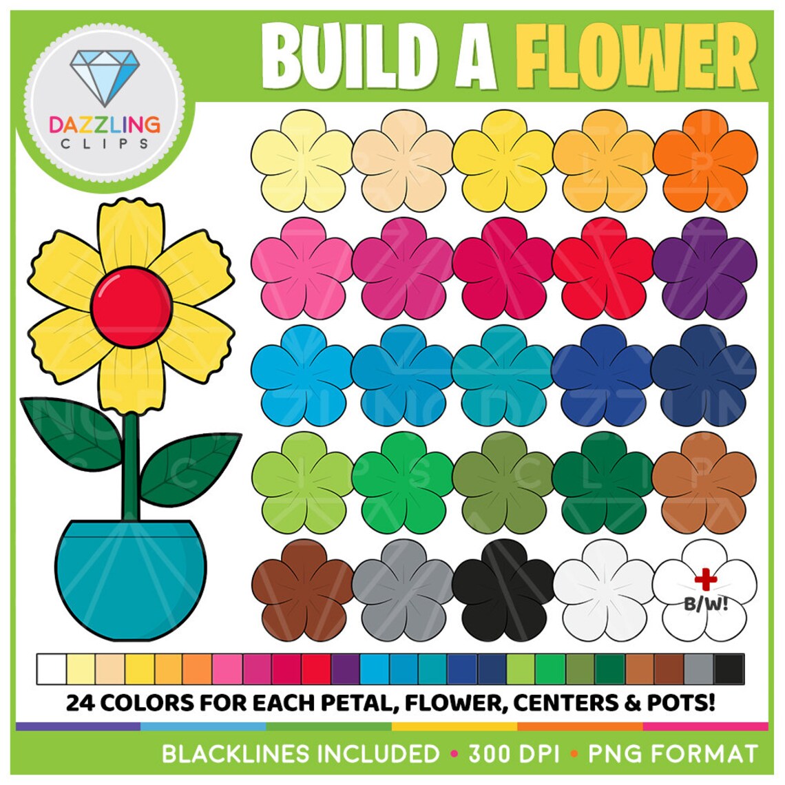 Build a Flower Clipart - Children's Activities - Cute Clipart - Instant ...