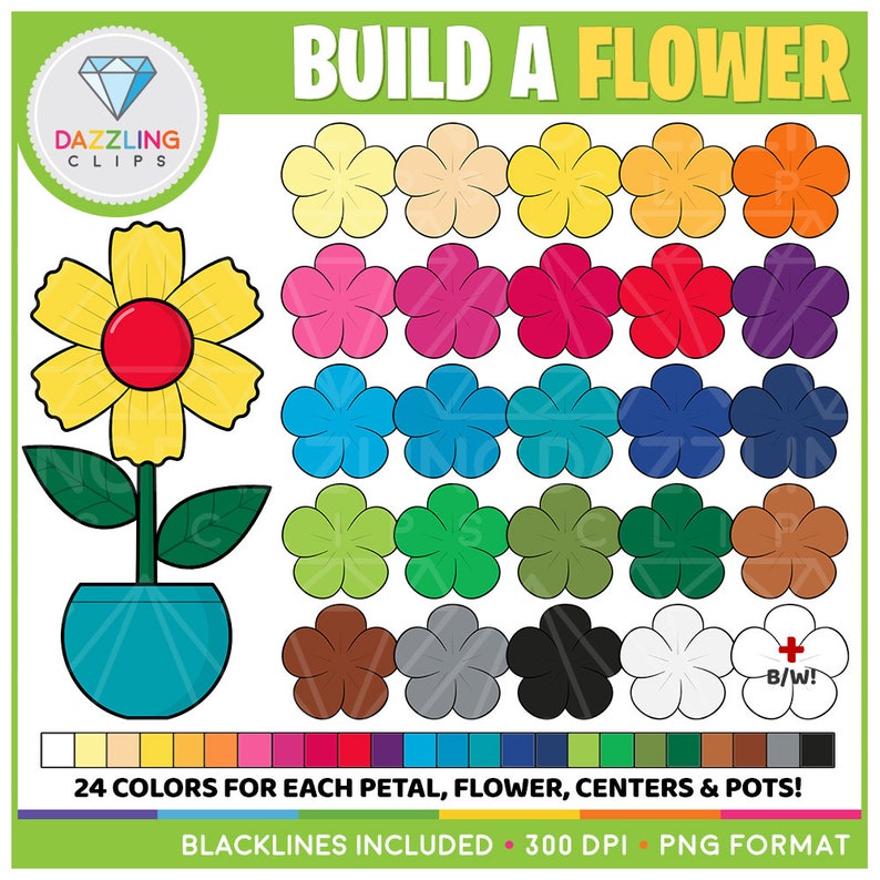 Build a Flower Clipart - Children's Activities - Cute Clipart - Instant ...