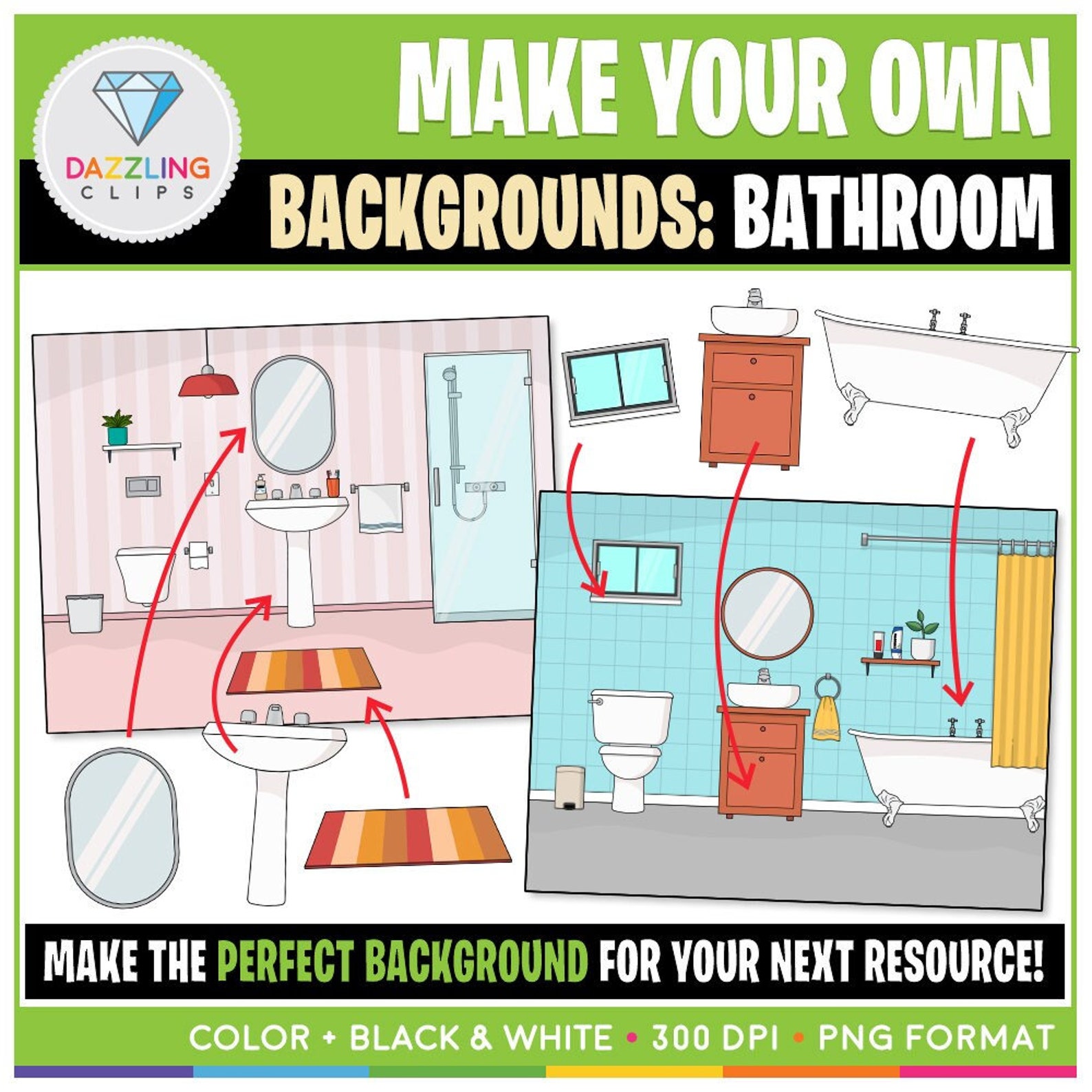 Make Your Own Backgrounds: Bathroom Clipart - for BOOM CARDS ...