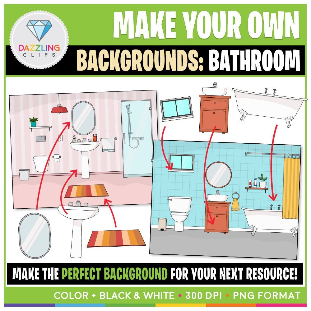 Make Your Own Backgrounds: Bathroom Clipart - for BOOM CARDS ...