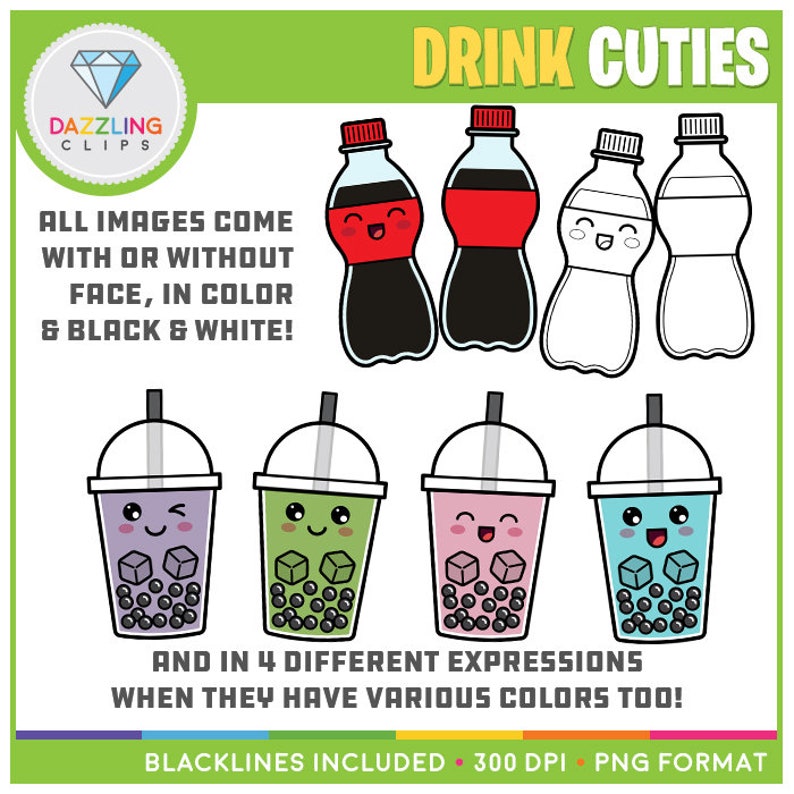Kawaii Drink Clipart: Soda, Tea, Milk & More (81 Images) (digital ...