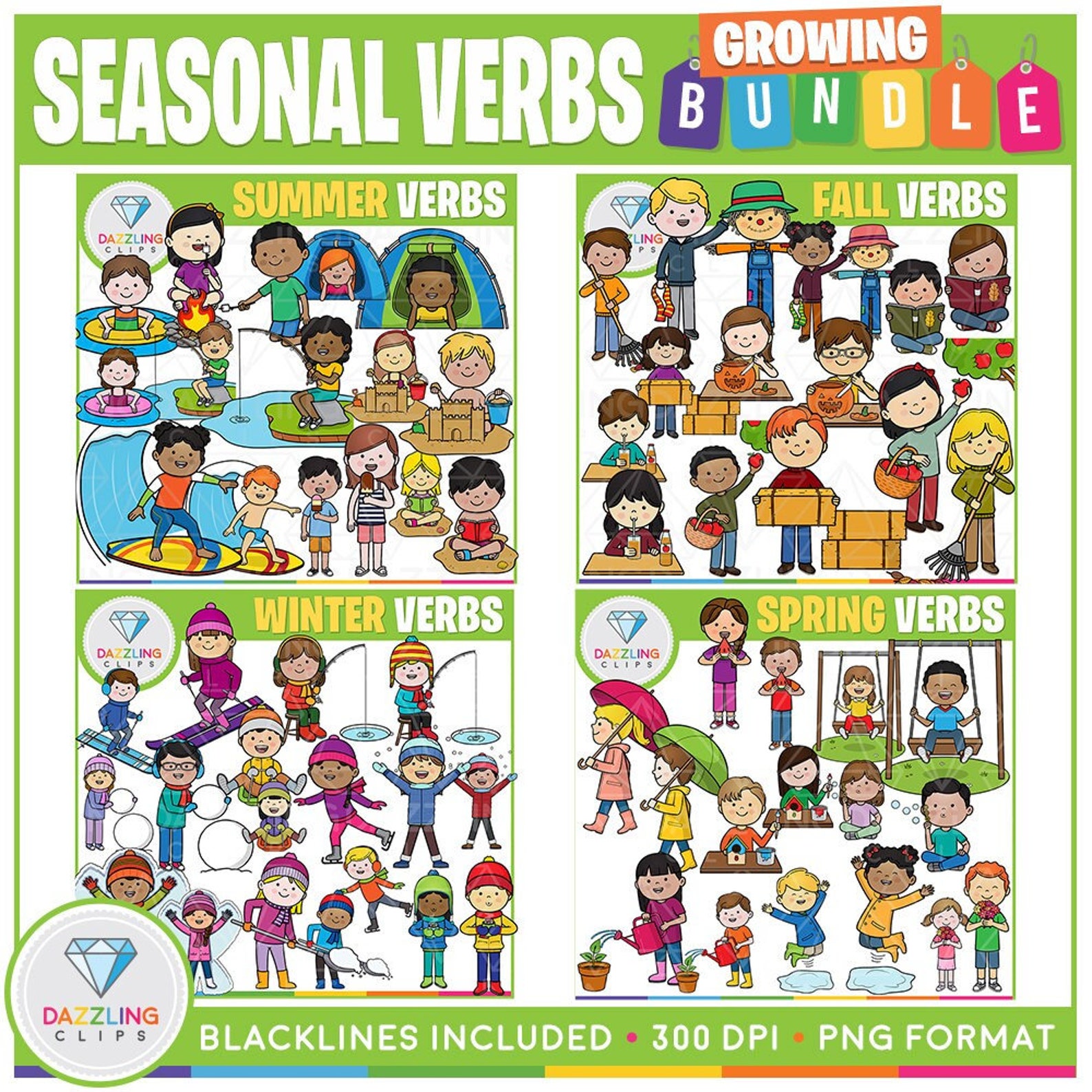 Seasonal Verbs Clipart Bundle - Clipart - Instant Download ...