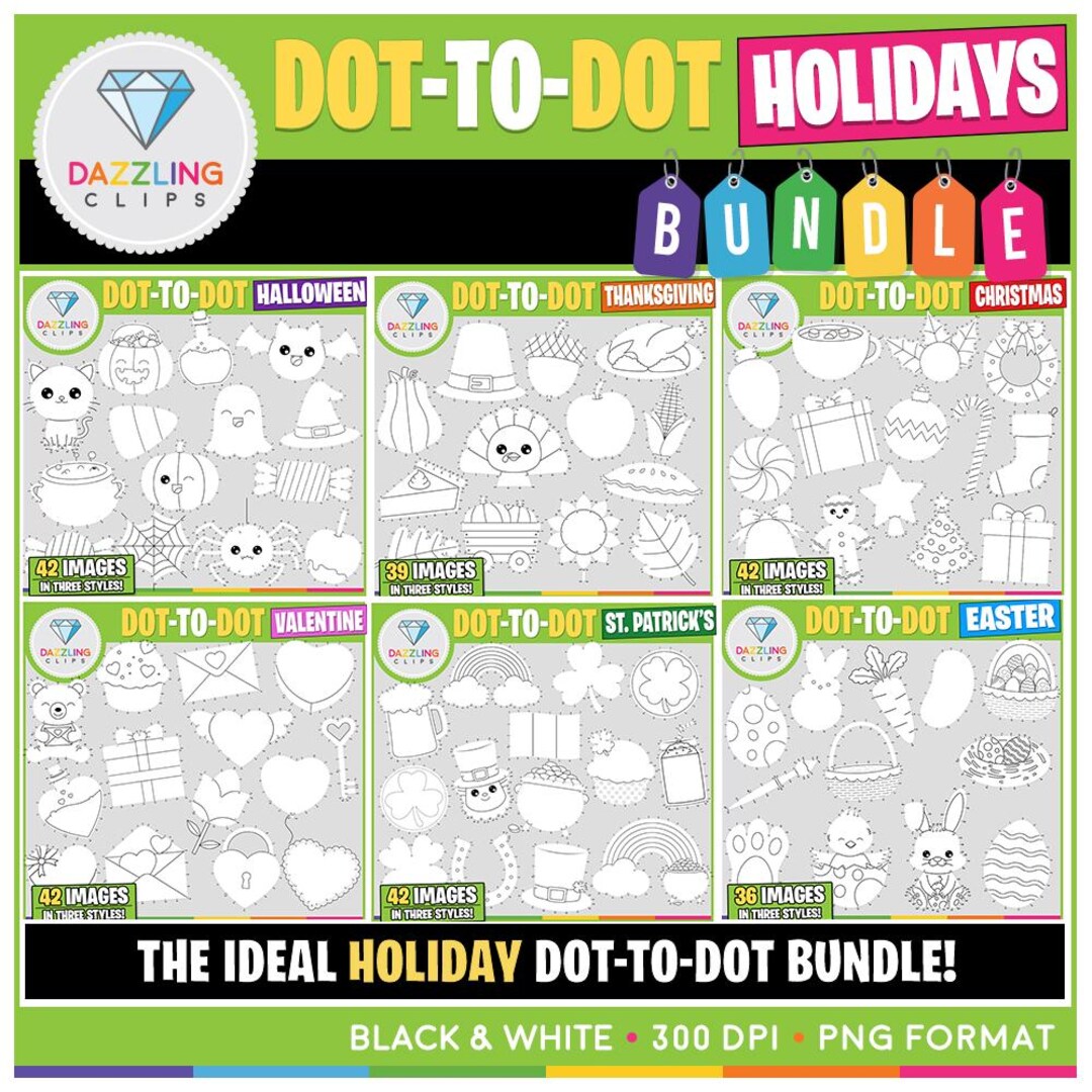 Dot-to-dot Holiday Clipart Bundle - Holiday Clipart - Instant Download ...