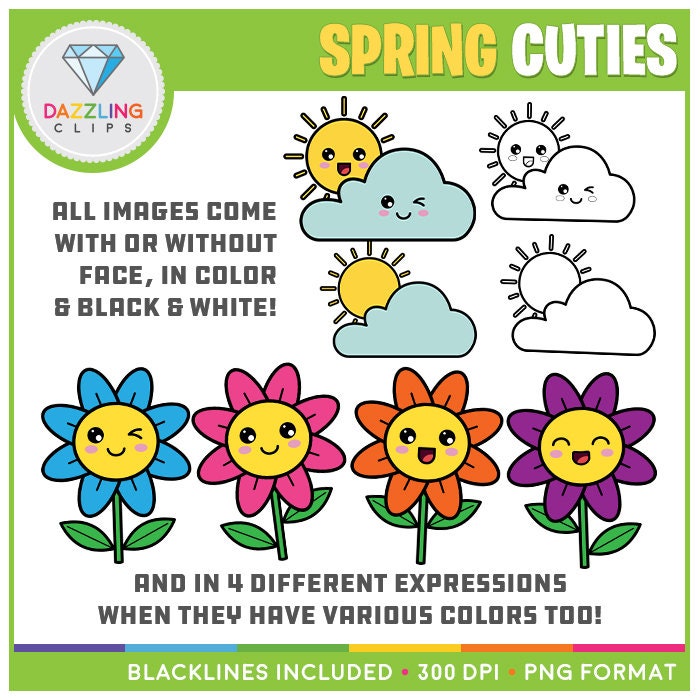 Spring Cuties Clipart - Kawaii Clipart - Instant Download - Educational ...