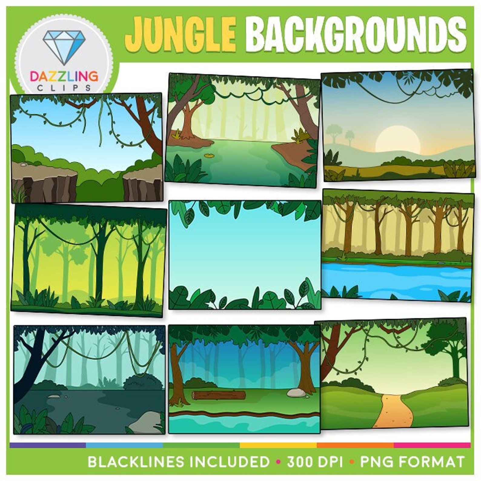 Jungle Backgrounds Clip Art - for BOOM CARDS, Powerpoint and Slides ...