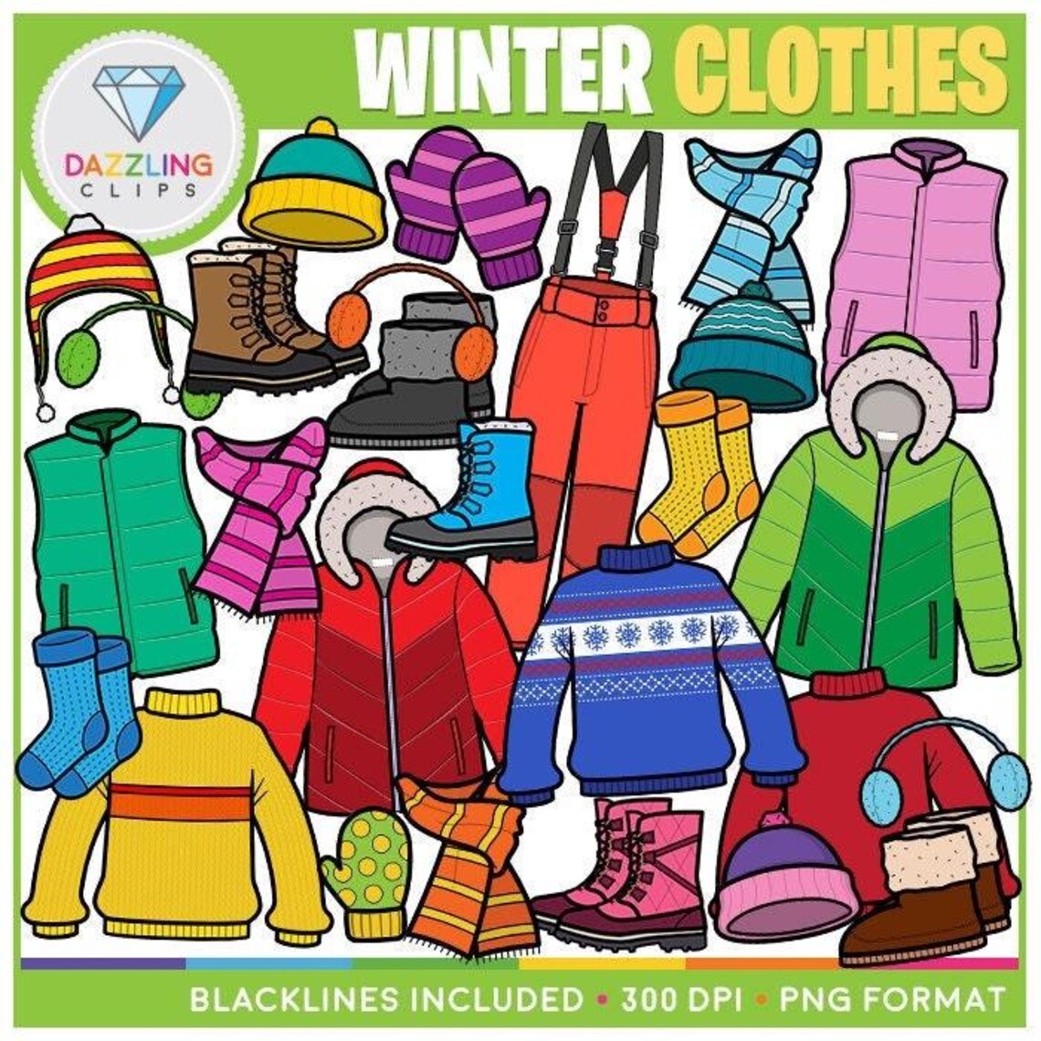 Winter Clothes Clipart Set: Colorful Apparel Illustrations (digital ...