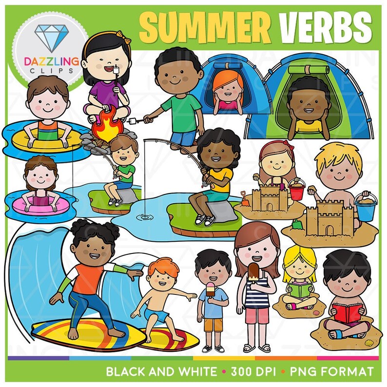 Summer Verbs Clipart - Clipart - Instant Download - Educational Clipart ...
