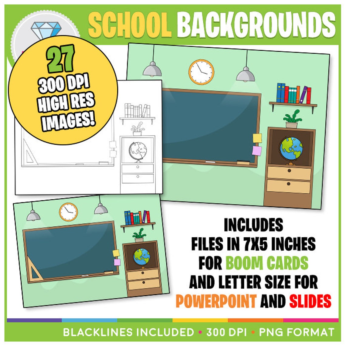 School Backgrounds Clip Art - for BOOM CARDS, Powerpoint and Slides ...