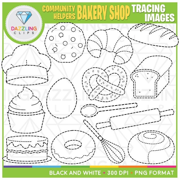 Community Helpers: Bakery Shop Tracing Images Clip Art - Instant ...
