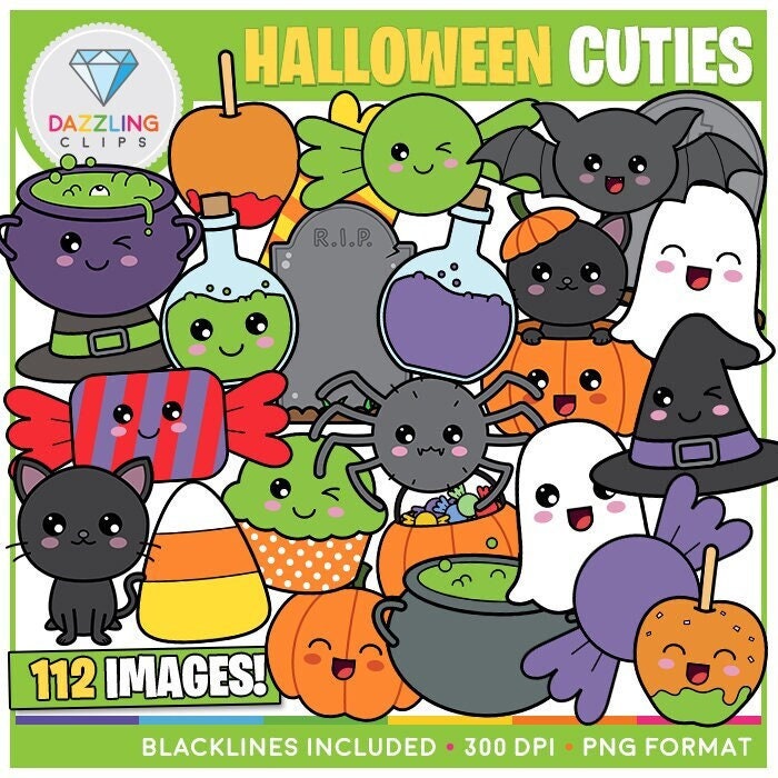 Halloween Cuties Clipart - Kawaii Clipart - Instant Download ...
