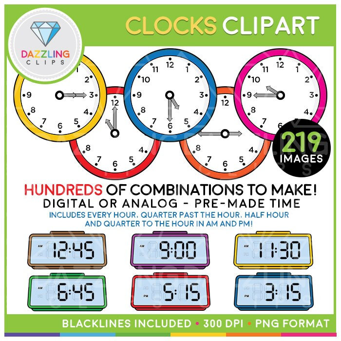 Digital and Analog Clock Clipart - Instant Download - Educational ...